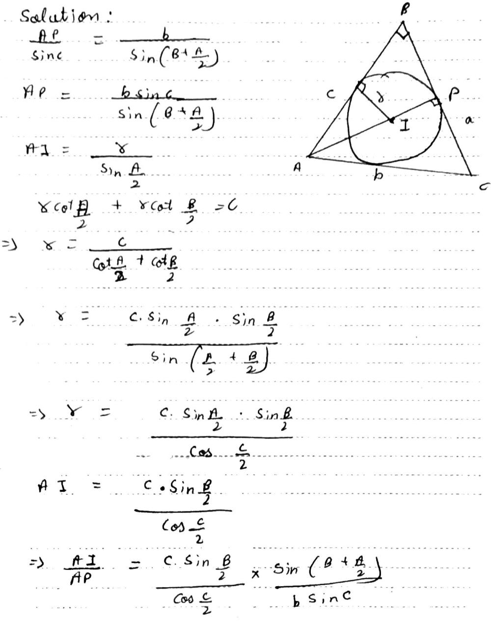 Solved: If I is the incentre of the circle inscribed in the triangle ...