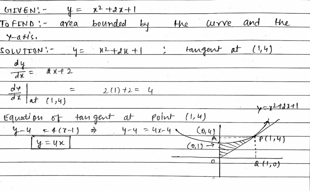 Solved: The area bounded by the curve y=x^2-2x-f^(2^2-2x-1y-1 ，the tangent at (1,4) and the y-ax ...