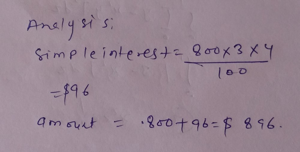 Solved: Jan invests $800 at a rate of 3% per year simple interest ...