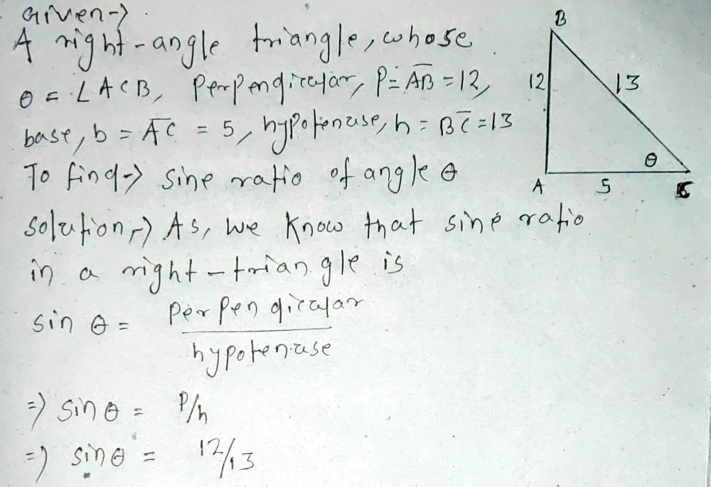 Solved: (07.01 MC) Find the sine ratio of angle θ. Hint: Use the slash ...