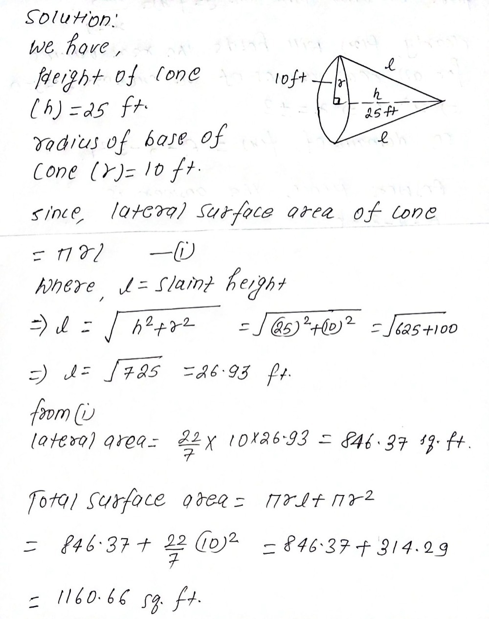 Solved: The lateral area is type your answer... square feet and the ...