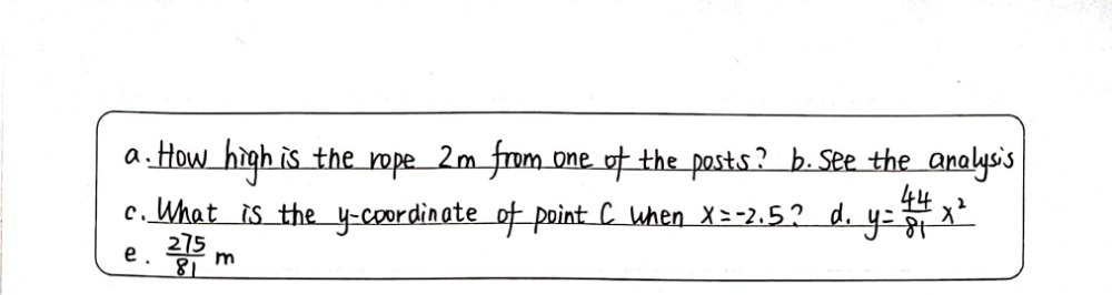 Solved: The ends of a rope are held in place at the top of two posts, 9 ...