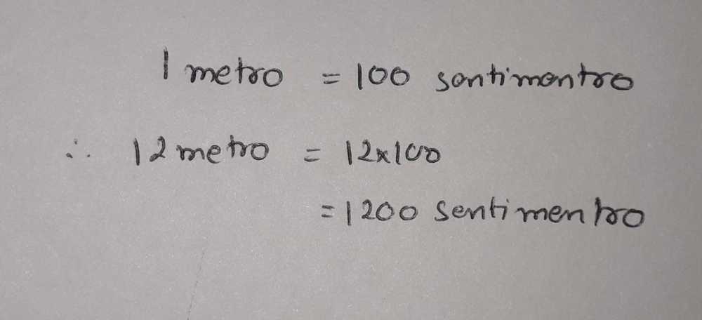 12 metro=- sentimetro - Gauthmath