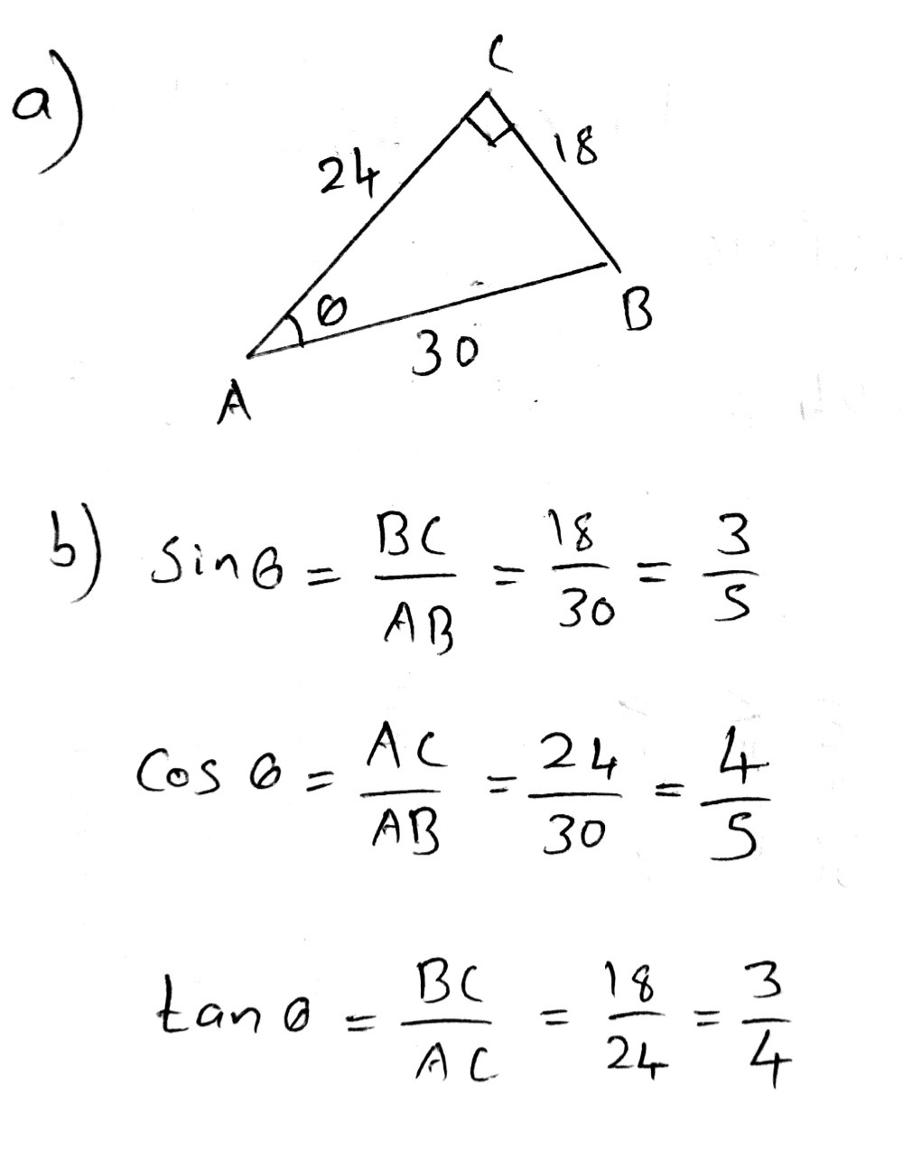 Solved: Label the right triangle and set up the 3 trigonometric ratios ...