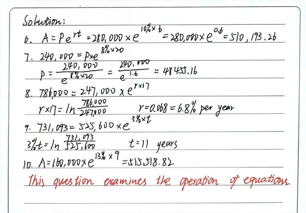Solved: Substitute the given values in the formula A=Pe^(rt) to find ...