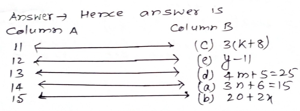 Solved: Match the phrases in column A with their equivalent Algebraic ...