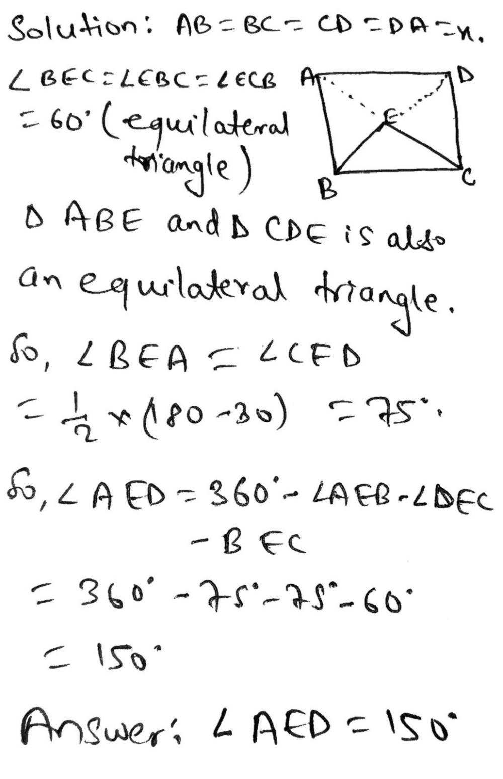 Solved: A square section ABCD has one of its sides equal to x. Point E is inside the square ...