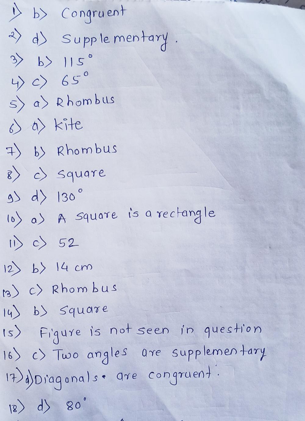 Solved: Opposite angles of parallelogram are _ . a. both right angles b ...