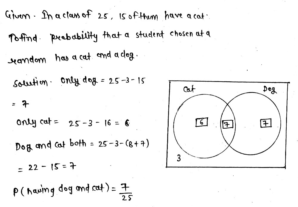 in a class of 25 students, 15 of them have a cat, - Gauthmath