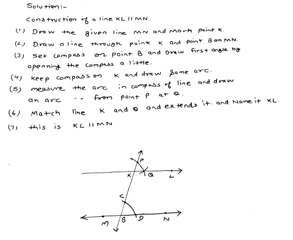 Solved: Draw the line MN and K as given. Construct a line KL parallel ...
