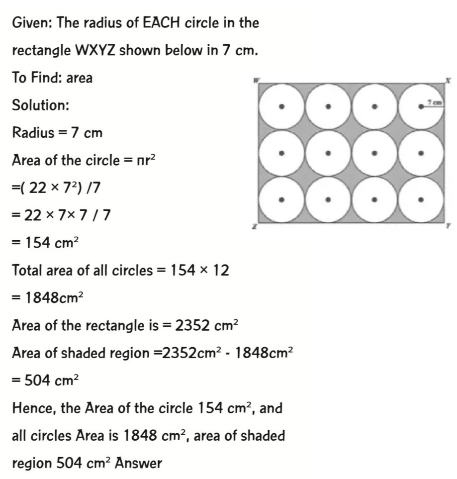 Solved: The radius of EACH circle in the rectangle WXYZ shown below is ...