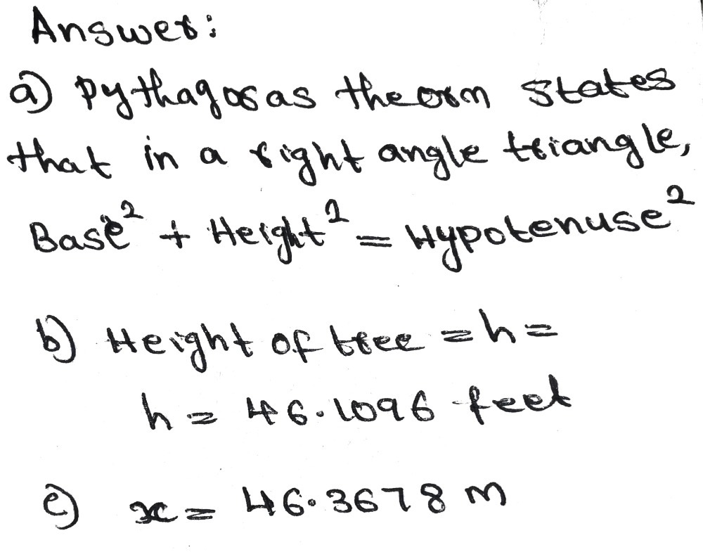 Solved: a State the Pythagoras theorem. (3 points) b. A tree broke over ...