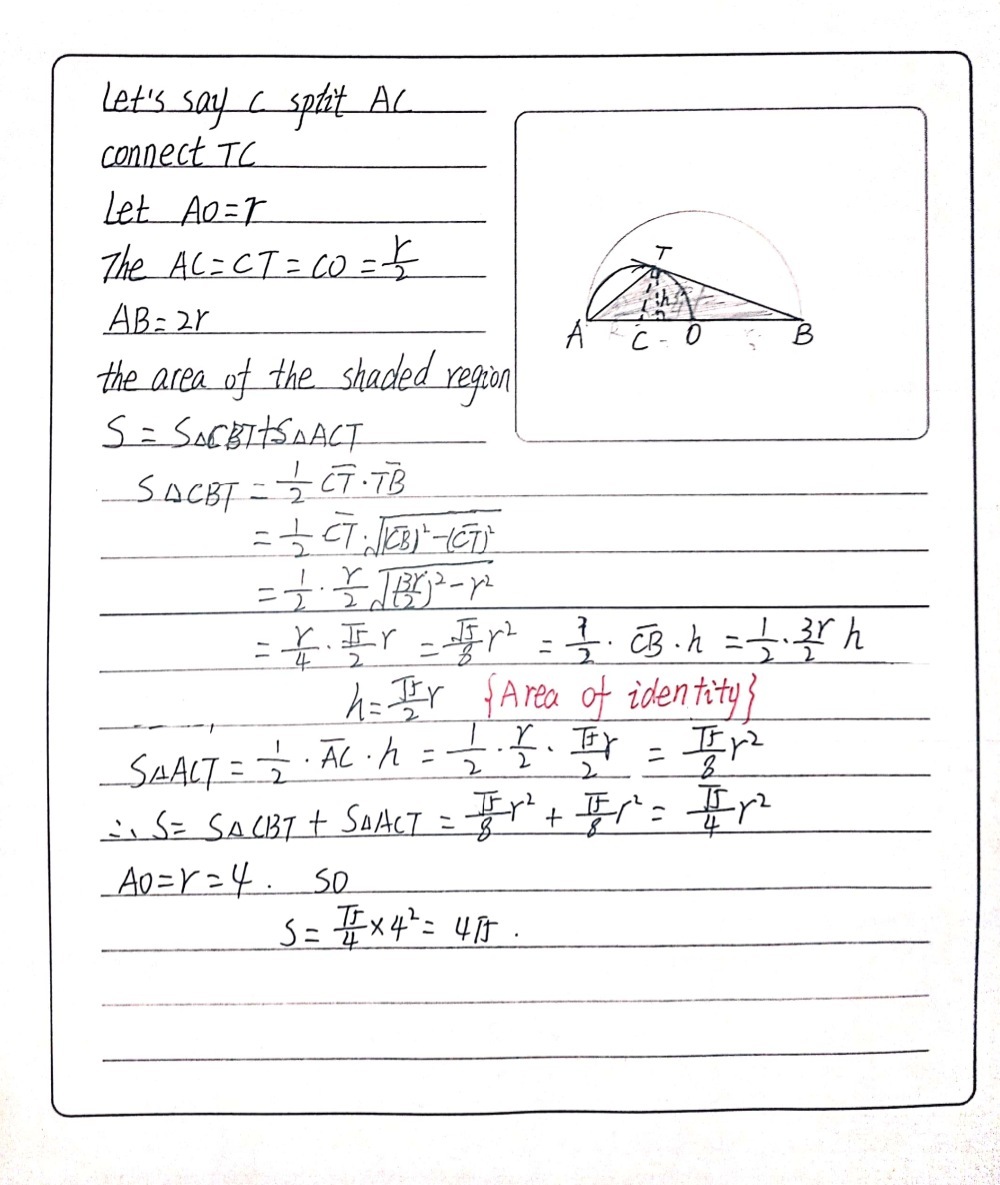Solved: In the graph shown, AB and AO are diameters, AO=OB=4 determine ...