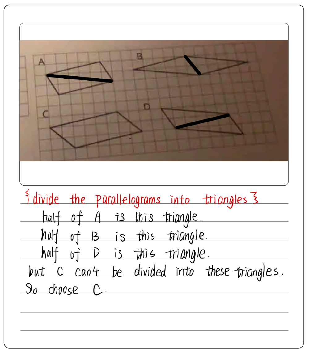 Solved: Two copies of this triangle are used to compose a parallelogram. Which parallelogram ...