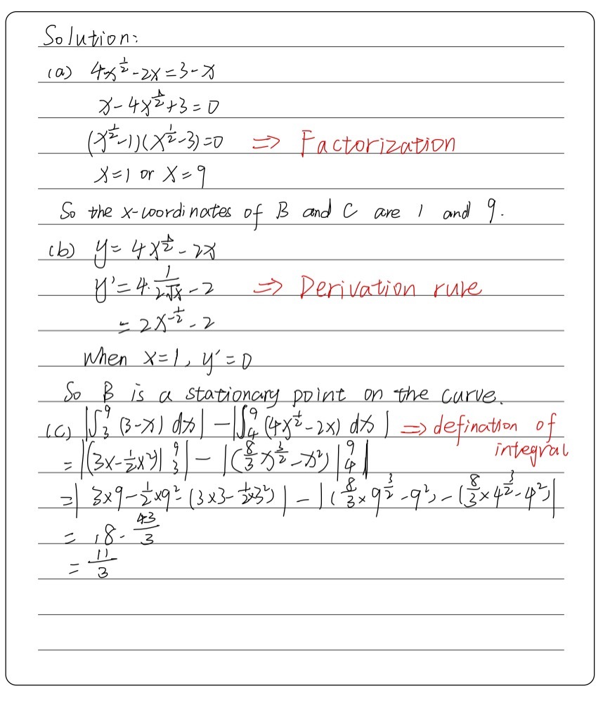 Solved: y The diagram shows a curve with equation y=4x^(frac 1)2-2x for x≥ 0 , and a straight ...