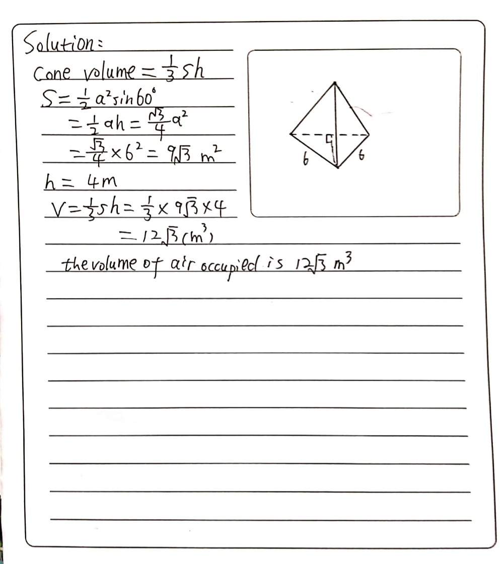 Solved: The base of a pyramidal tent is an equilateral triangle. If ...