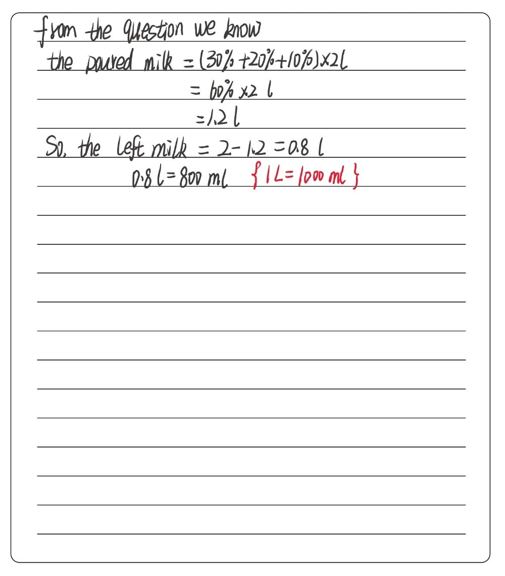 Solved: 7 PS Percentage 12 Sam bought a 2- carton of milk. He poured 30 ...