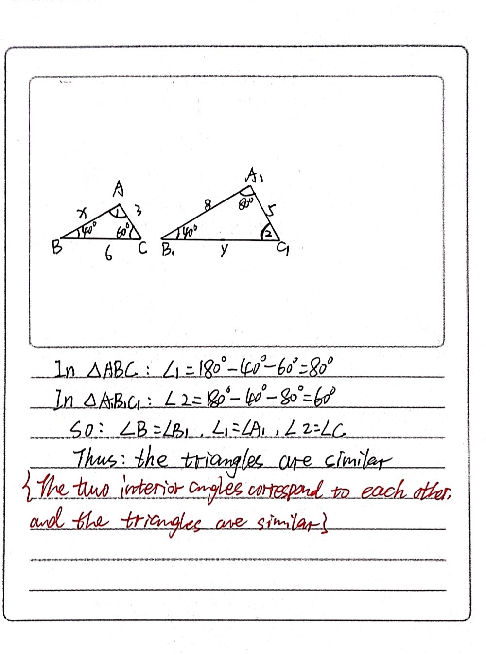 Solved: Here are 2 triangles. One triangle has a 60 degree angle and a ...