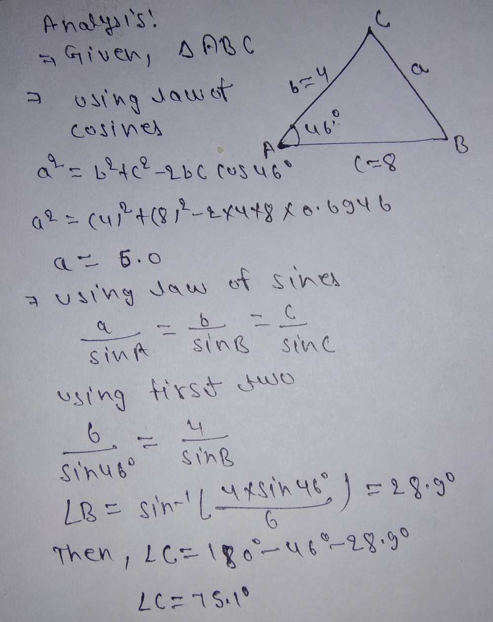 Solved: In each ABC sides a, b,and c are opposite sides of angles A, B ...