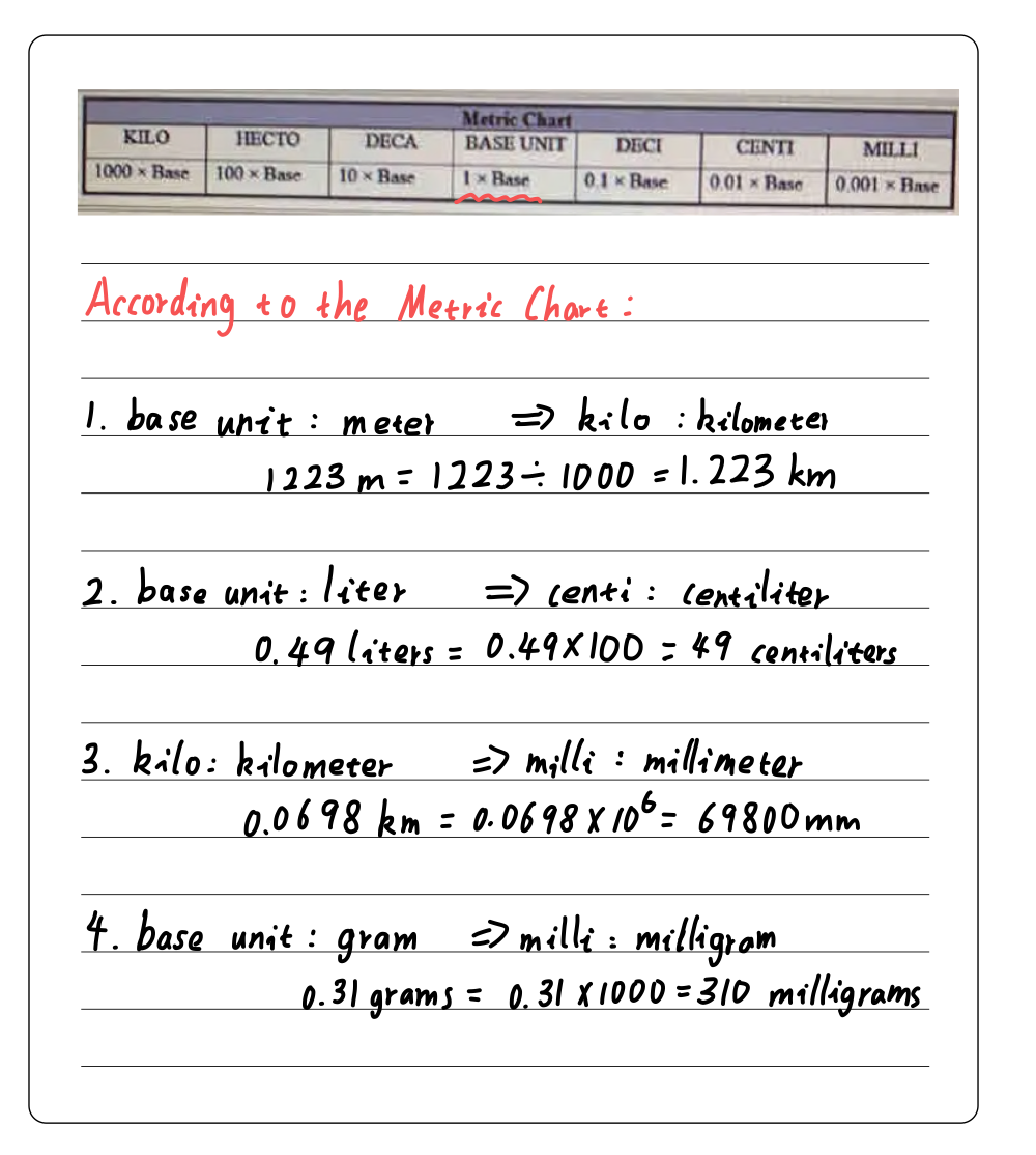 Solved: Applications of Metric Conversions Use the metric conversion ...