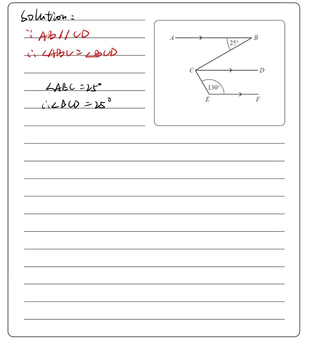 Telah dijawab:In the diagram, AB, CD and EF are parallel lines. Angle ABC=25° and angle CEF=130 ...