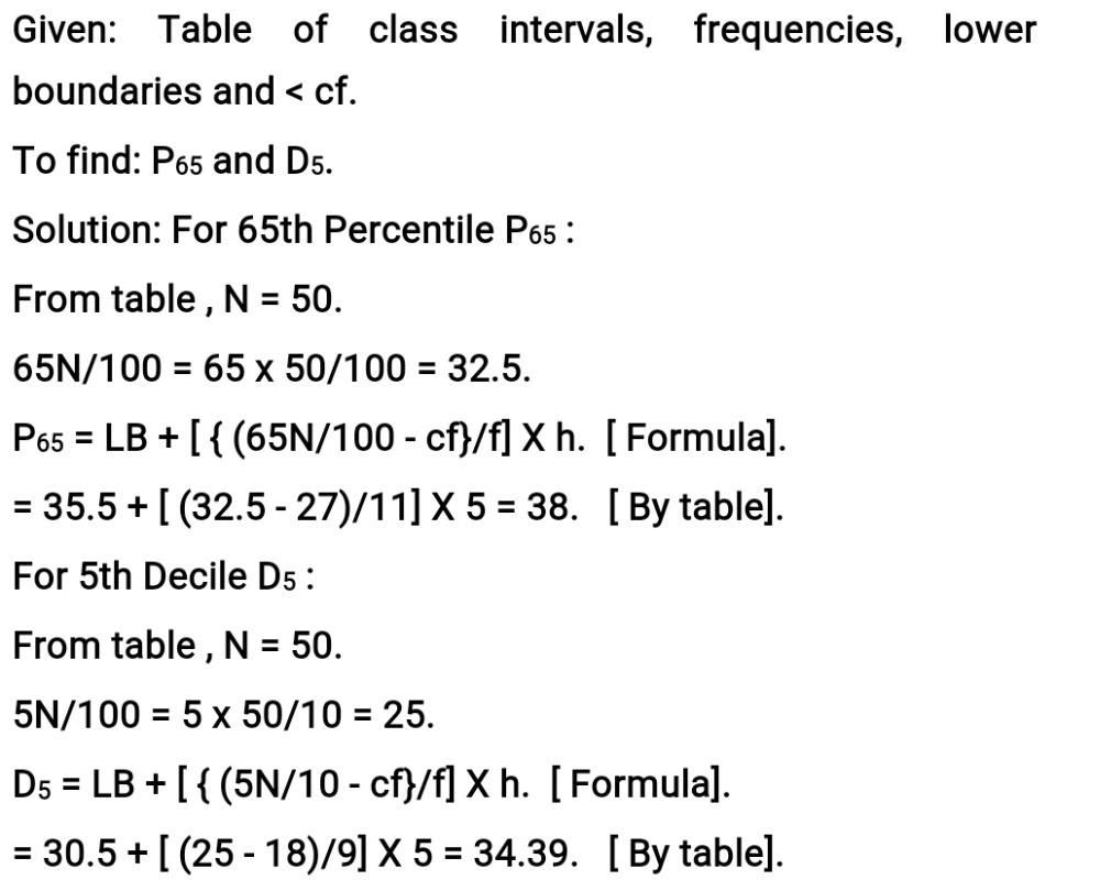 I. Calculate the 65th percentile P_64 and 5 ° d - Gauthmath