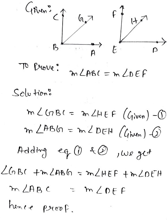 Solved: Complete the two-column proof for the following theorem. Given: m∠ GBC=m∠ HEF m∠ ABG=m∠ ...