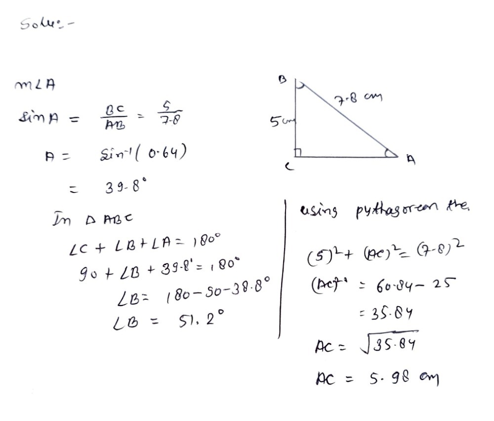 Solved: Topic: Solving triangles using Trigonometric Ratios In each ...