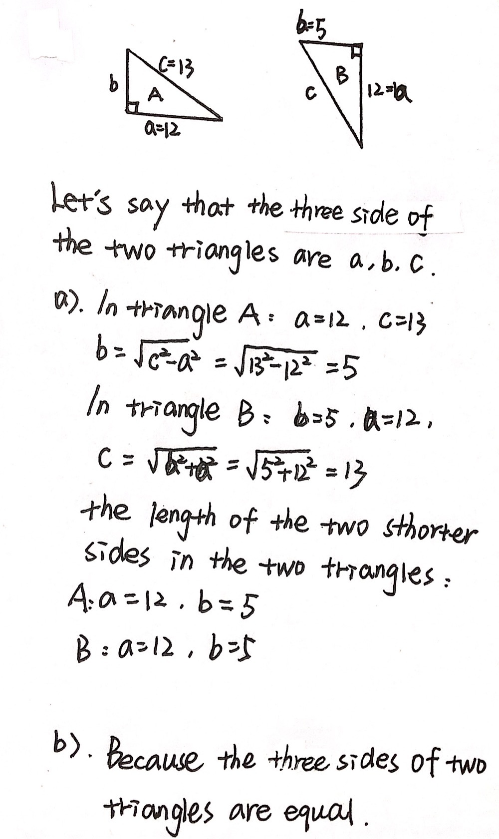 Triangles A and B are right-angled. a Show that - Gauthmath