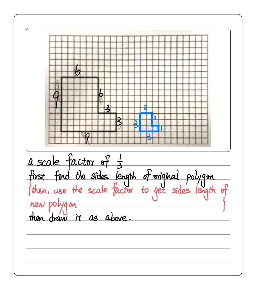Solved: Here is a polygon. Draw a scaled copy of the polygon using a scale factor of 1/3 . [Math]