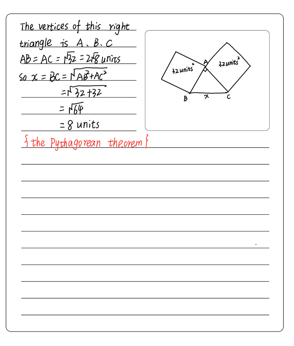 Solved: The areas of the squares adjacent to two sides of a right ...