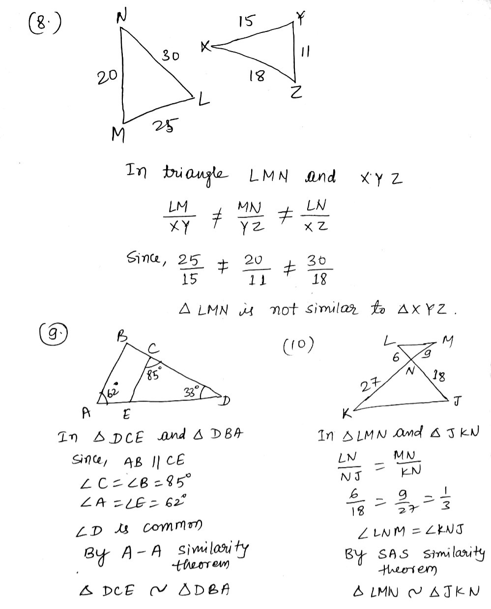 Solved: Determine whether the triangles are similar. If so, write a ...