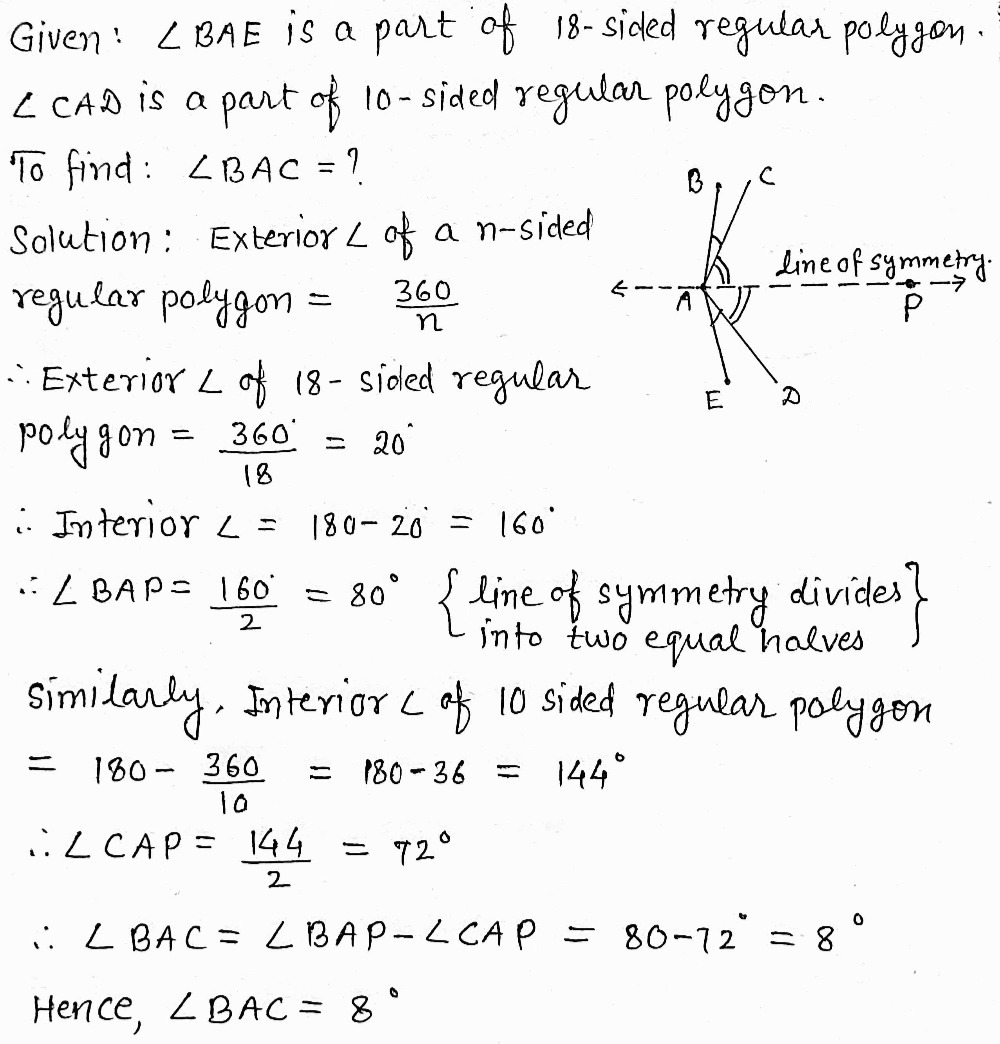 Solved: Angle BAE is part of a regular 18 -sided polygon. Angle CAD is ...