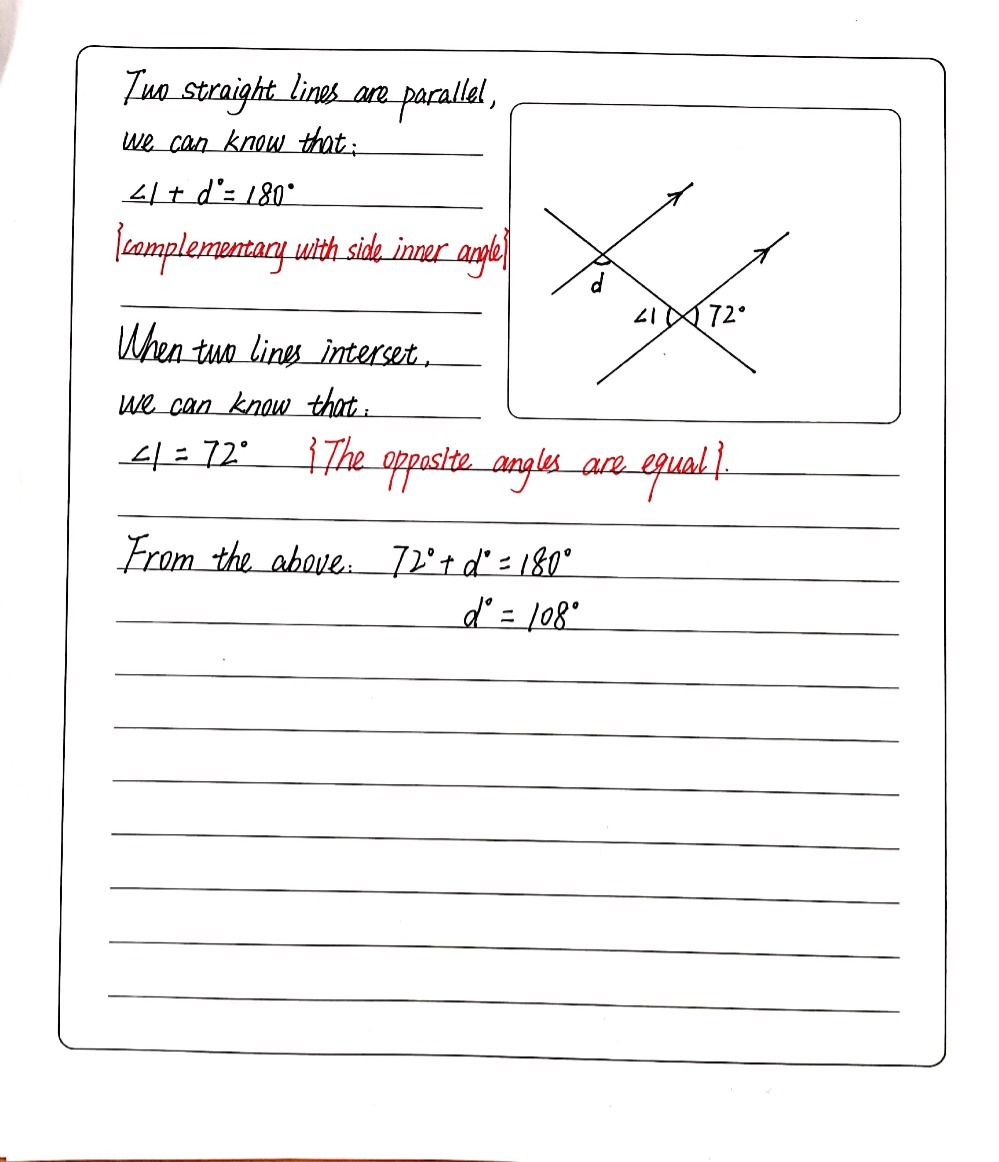 Solved: Find angle d. Write a sentence explaining how you found it ...