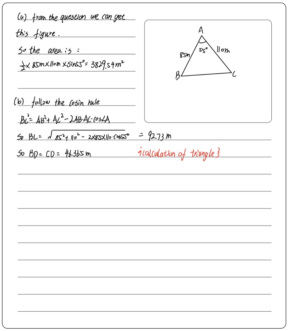 Solved: Total 9 marks A farmer owns a triangular field ABC. The length of side [ AB ] is 85 m ...