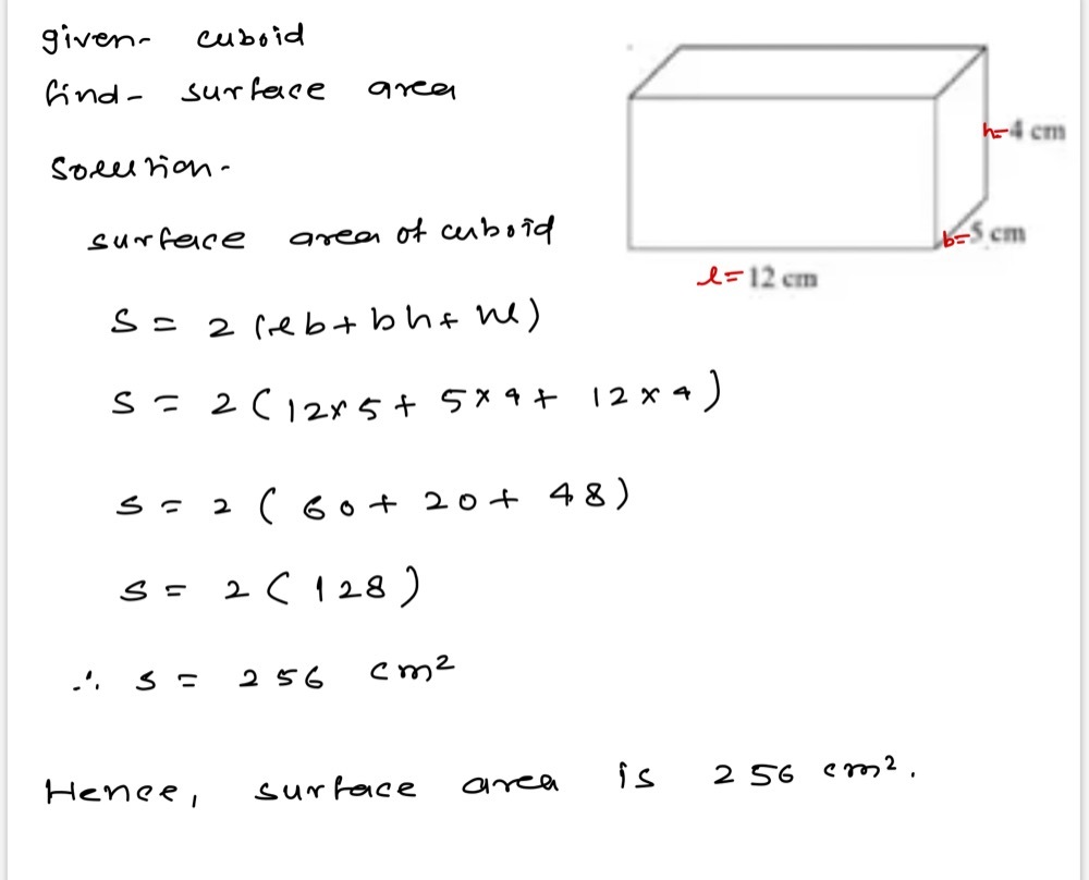 Solved: The diagram shows a cuboid. Find the total surface area of the ...