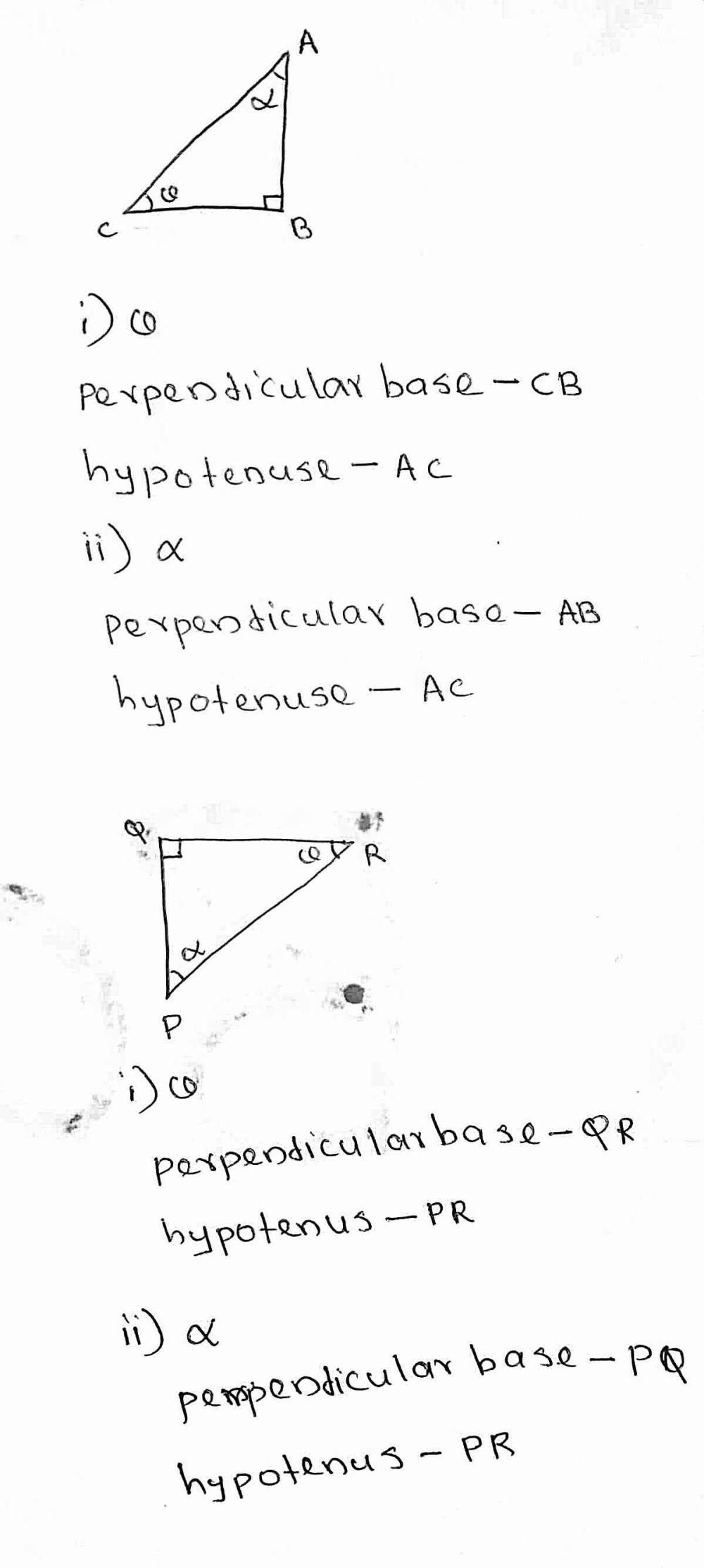 Solved: Find the perpendicular base and hypotenuse in the right angled ...