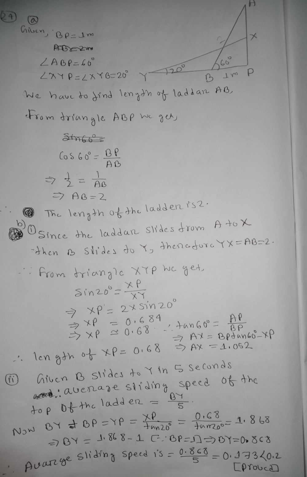 Solved: 24.] In the figure, a ladder AB is leaning against a vertical ...