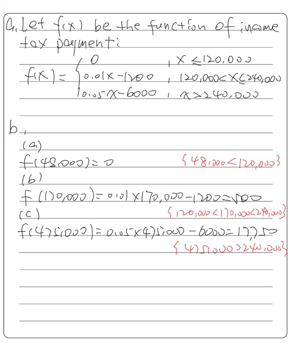 Solved: Represent the income tax payment schedule using a piecewise ...