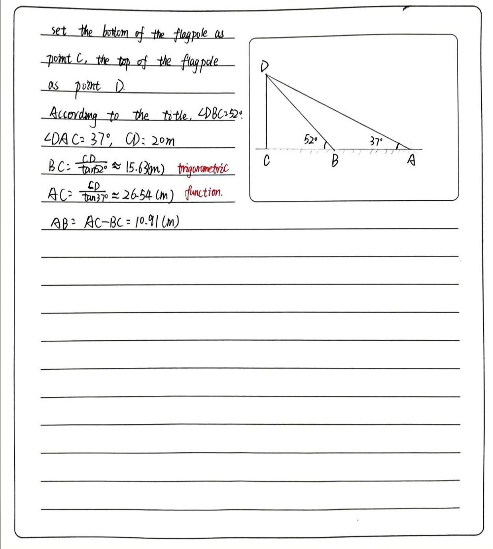 Solved: A flag-pole is 20 m high. The angle of ele- vation of its top ...