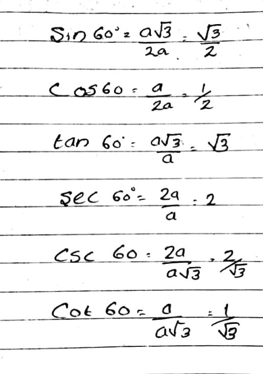 Solved: Let a be the shorter leg of a 30°-60°-90° triangle. sin 60 ...