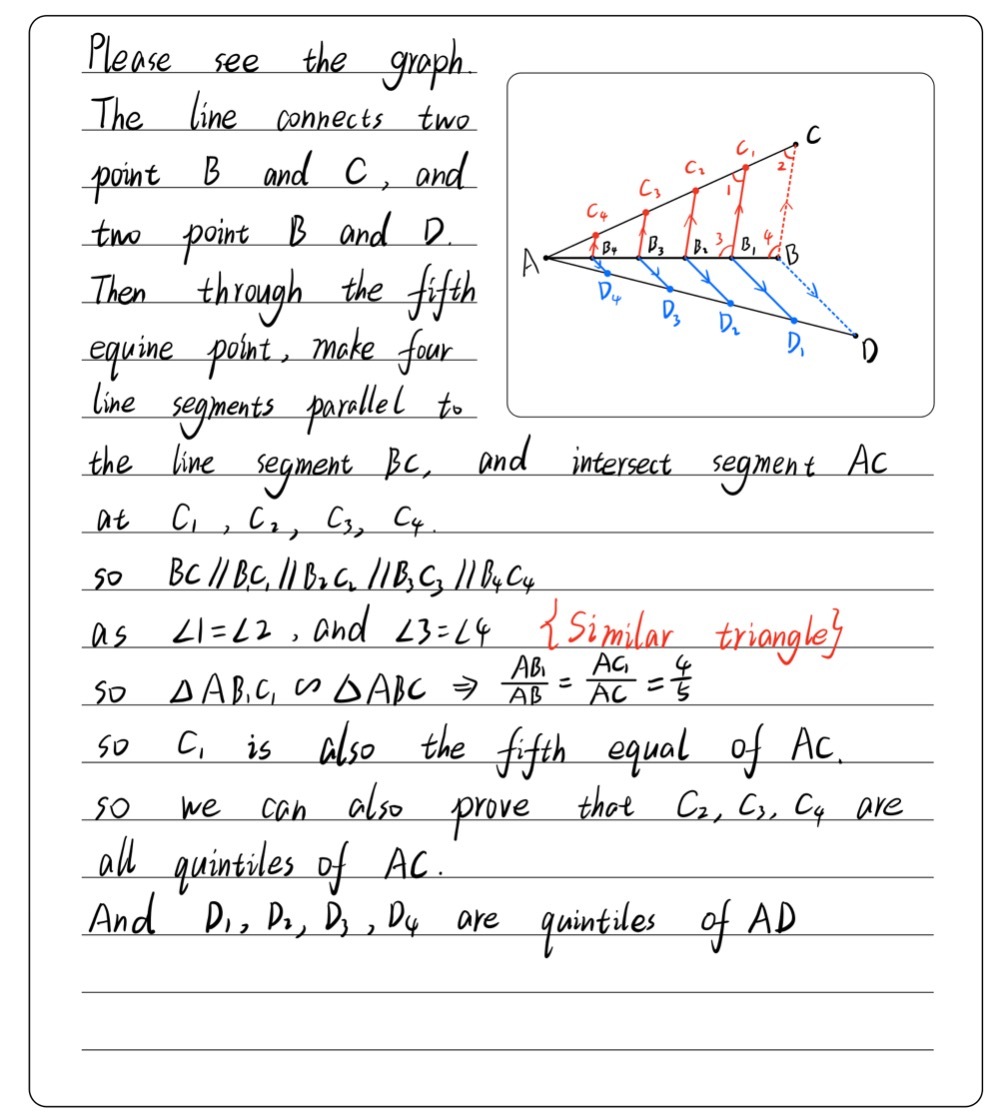 Resuelto:Segment AB is divided into five equal parts. Use this segment and the such theorem to div