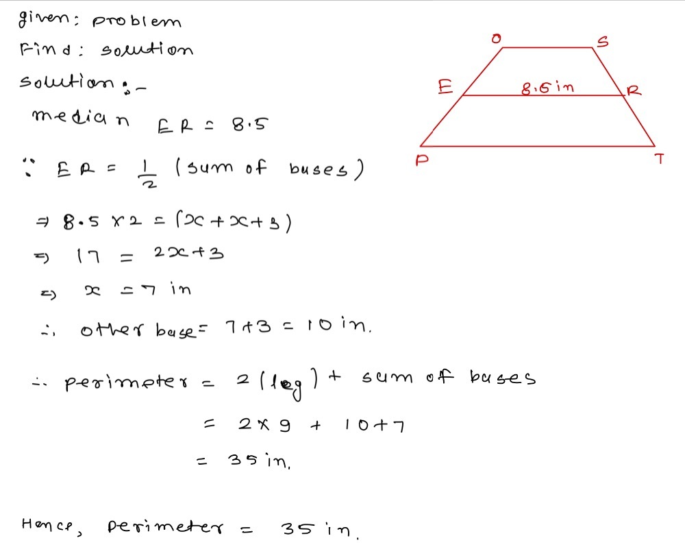 Solved: ER is 8.5 inches long and one leg measures 9 inches. What is ...