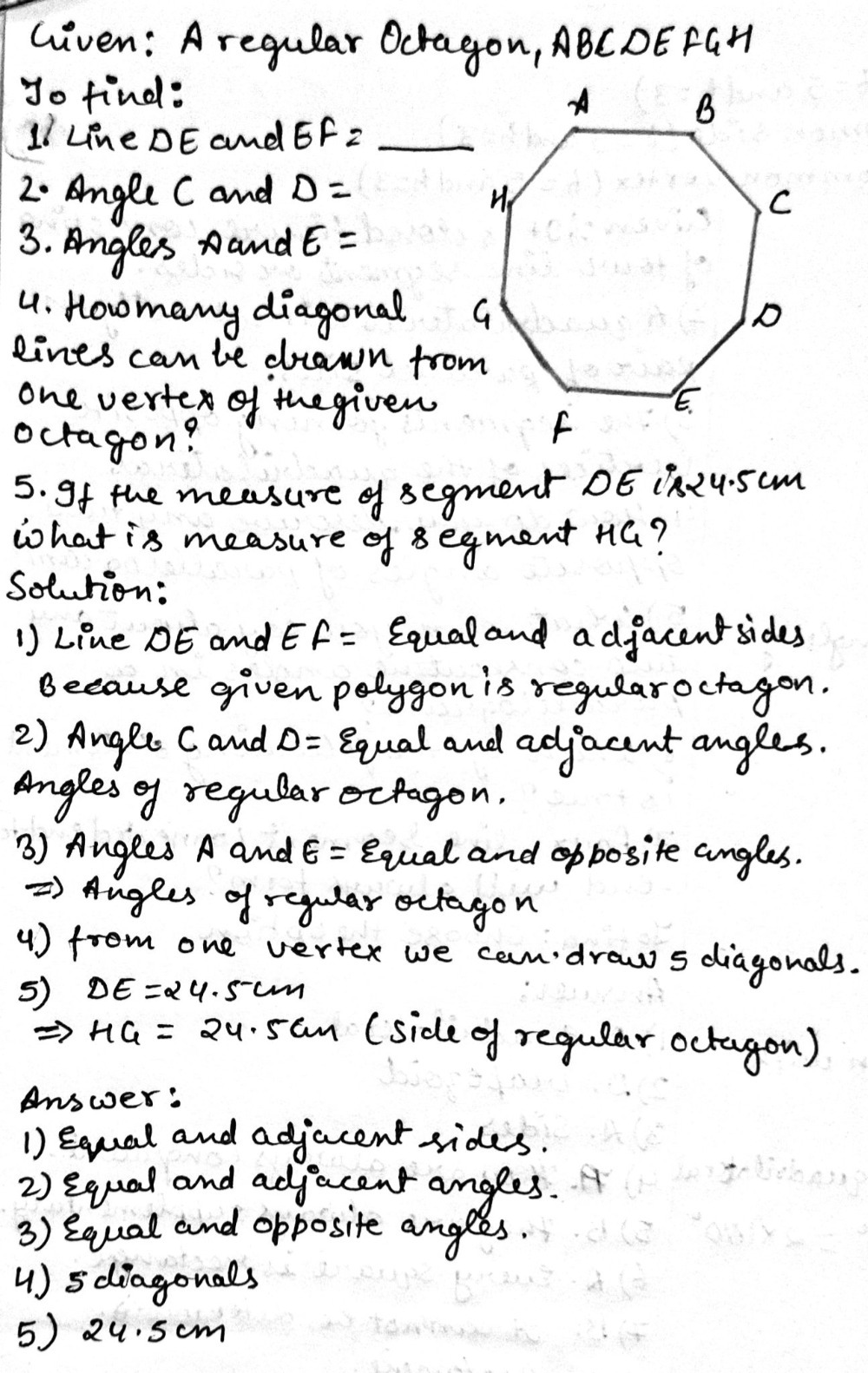 Solved: Activity 2: F id M Given a regular octagon, ABCDEFGH, answer ...