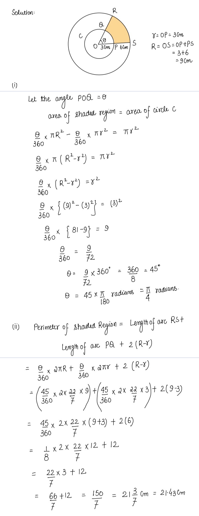 Solved: Circular Measure The diagram shows a circle C with centre O and ...