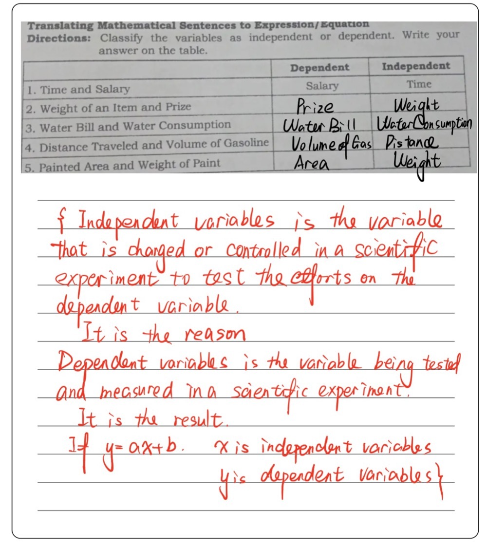 Solved: Translating Mathematical Sentences to Expression/Equation Directions: Classify the ...