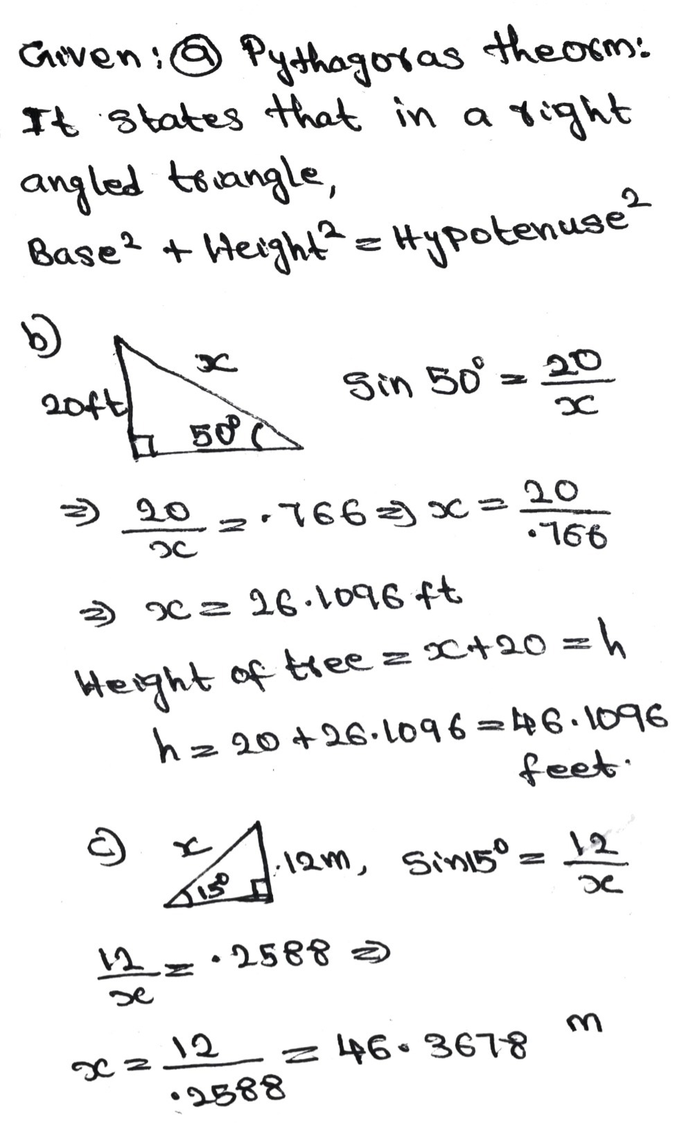 Solved: a State the Pythagoras theorem. (3 points) b. A tree broke over ...