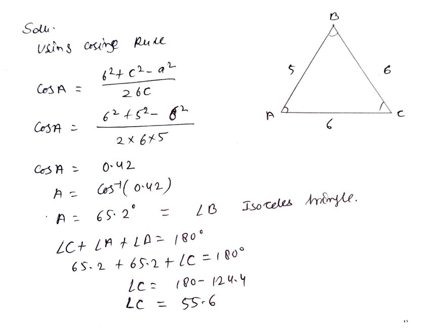 Solved: ACTIVITY 7: OBLIQUE TRIANGLE (LAW OF COSINES) Solve for the ...
