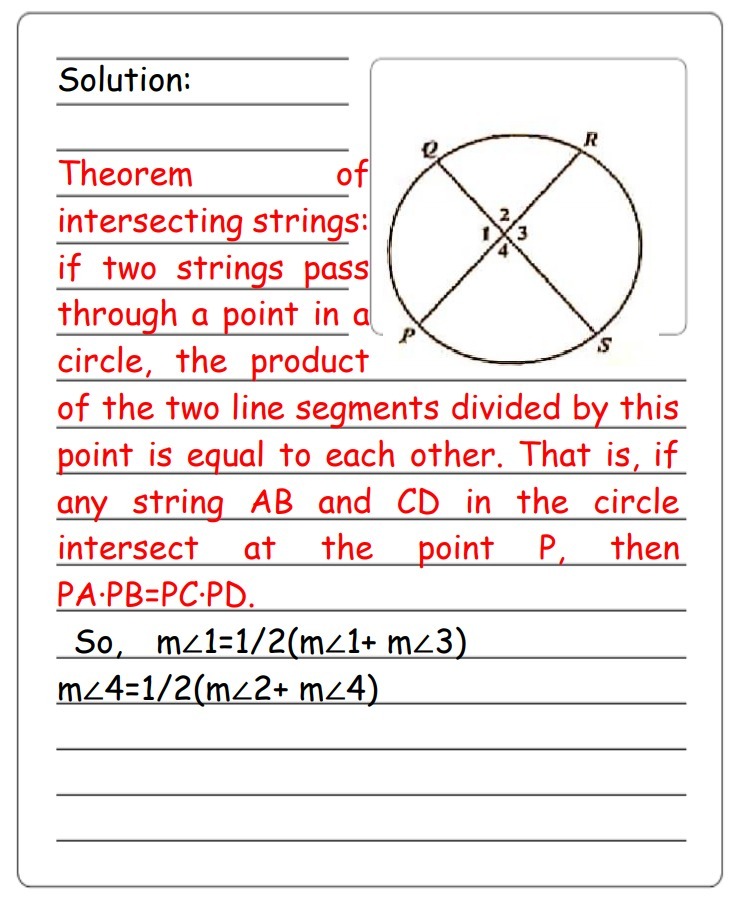 Solved: Intersecting Chords Angle Measure Theorem m∠ 1= 1/2 _+ _) m∠ 4 ...