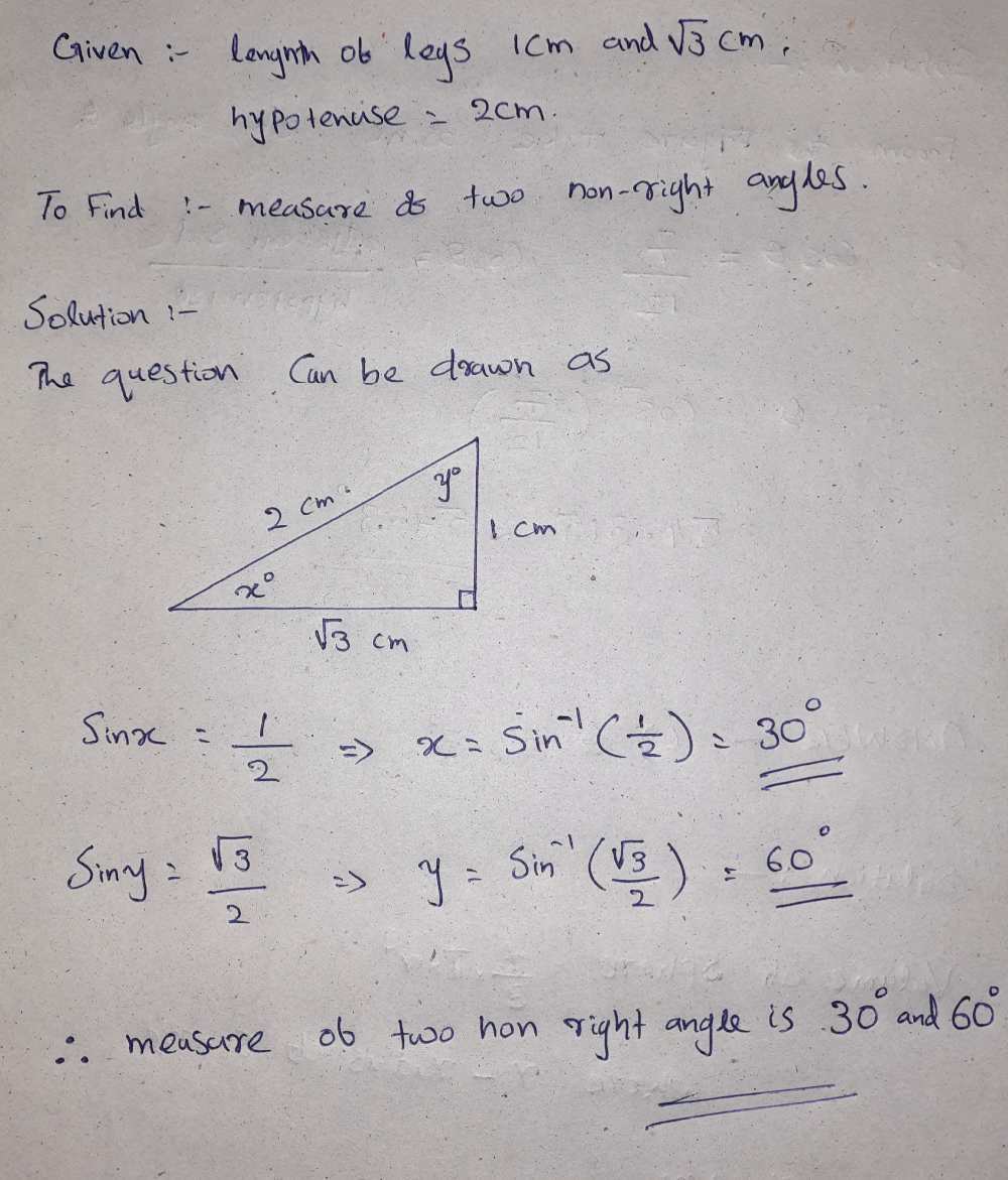 Solved: A right triangle has legs of lengths 1 cm and sqrt(3) c m and a ...